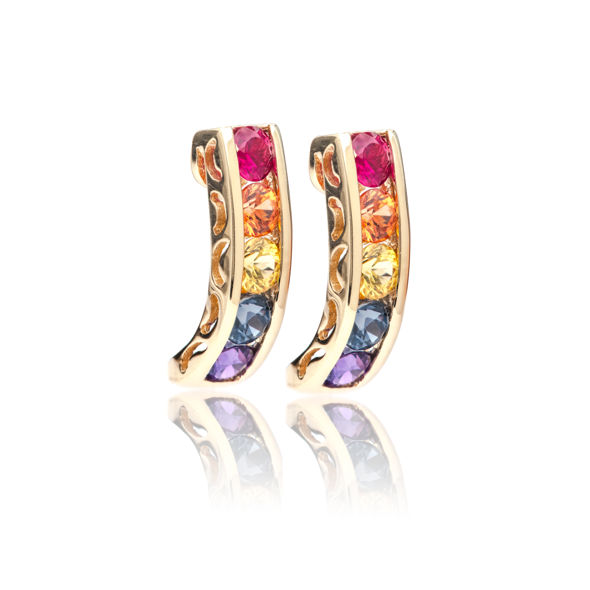 Yellow Gold Multi Color Sapphire Hoops | JM Edwards Jewelry